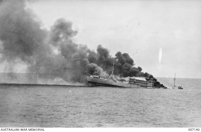 "RAMB 1". AN EXPLOSION AFT BEGINS THE RAIDER'S END, AS HER PROPELLER ...