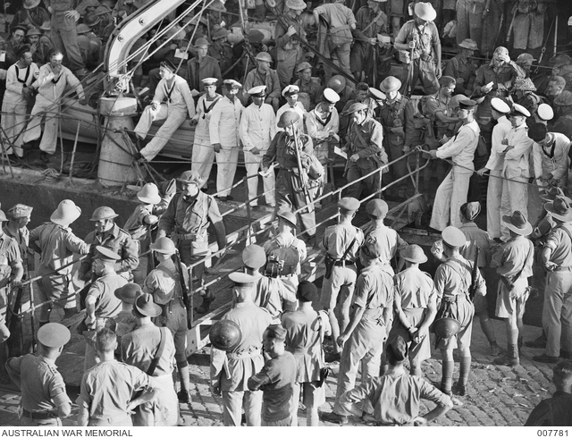 SCENE AT DISEMBARKATION OF ANZACS FROM CRETE. SOME IDEA OF THE COOL ...