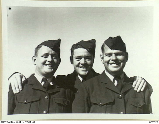 RAAF EMBARKATION. AIRCRAFTMEN FIRST CLASS. L-R: J. MULLIN, , B.G ...