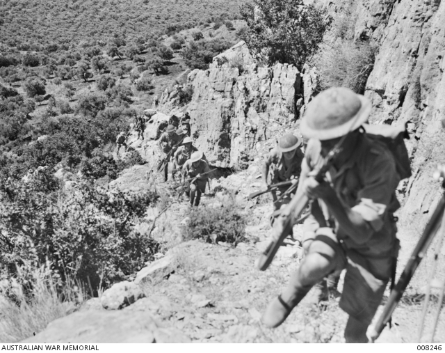 SYRIA. A.I.F. TROOPS MOVE STEALTHILY ALONG AN EXPOSED SCARP BEFORE ...