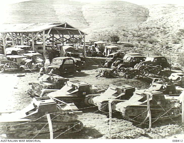 A CAPTURED ITALIAN VEHICLE PARK IN DERNA. (NEGATIVE BY B.M.I ...
