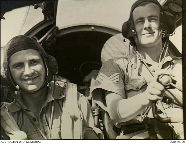 Syria. Crew in the cockpit of a Blenheim aircraft who took part in a ...