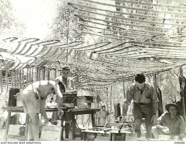 SYRIA. B COY OF 2/16TH BN. HAVE THEIR KITCHEN WELL CAMOUFLAGED UNDER ...