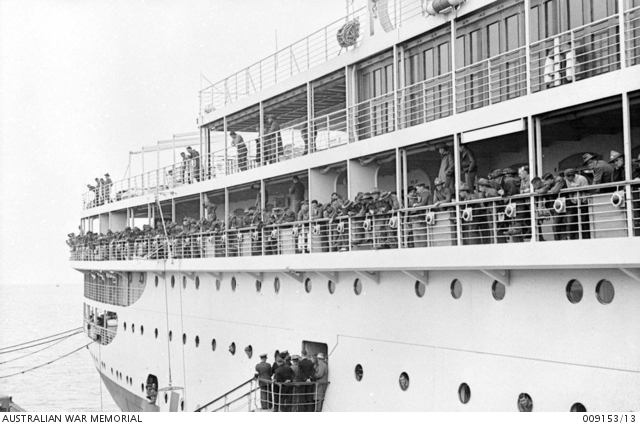 A view of the hospital ship Oranje from the dock at Melbourne ...