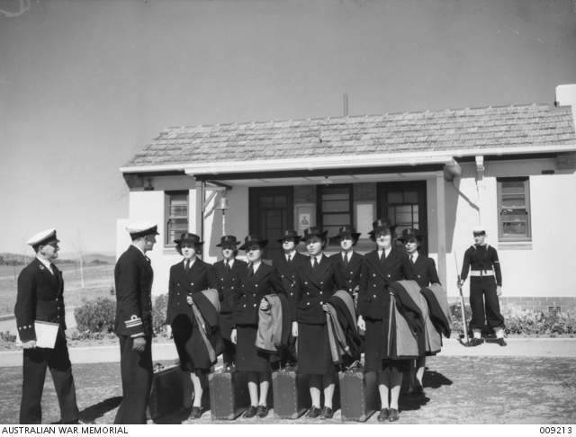 Outdoor group portrait of members of the Women's Royal Australian Naval ...