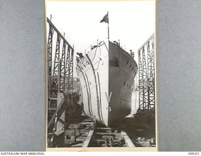 LAUNCHING OF H.M.A.S. DELORAINE (CORVETTE) AT MORT'S DOCK. LAUNCHING ...