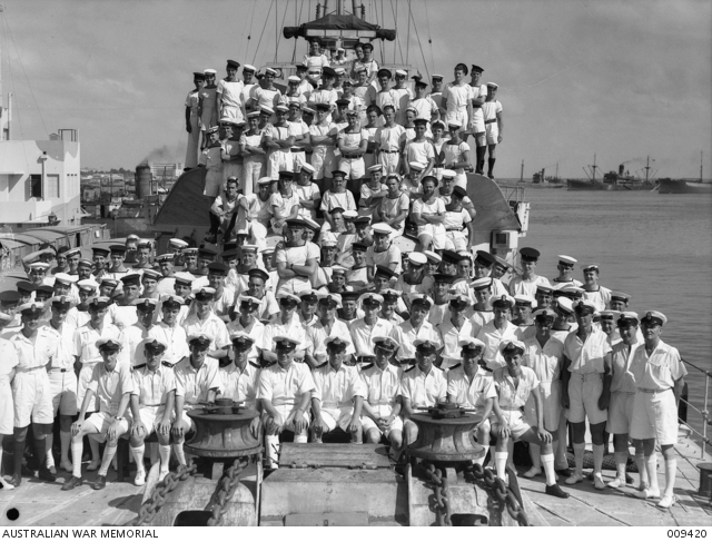 HMAS NIZAM. THE SHIP'S COMPANY. THE CAPTAIN AND HIS OFFICERS ARE IN THE ...