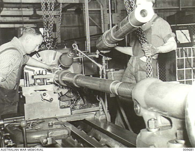 ADELAIDE - ROUGH TURNING THE OUTSIDE OF ANTI-TANK GUN BARREL AT ...