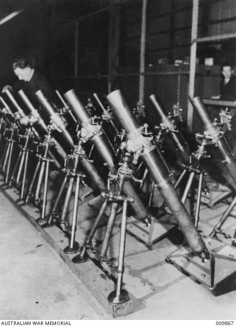 RICHMOND, VIC. RECENTLY COMPLETED 3 INCH MORTARS BEING CHECKED AT AN ...
