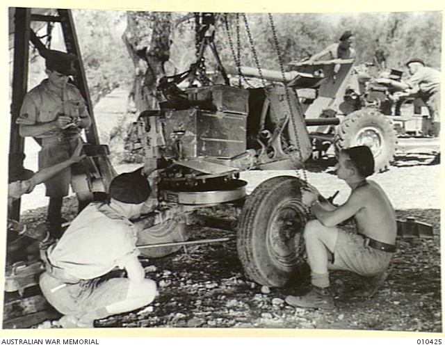 Beirut, Lebanon. Members of the 2/3rd Field Workshop, AIF, repairing an ...
