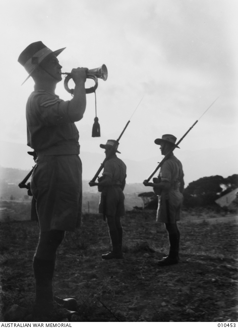 NEAR HAMMANA. THE BATTALION BUGLER OF THE 27TH PLAYING THE LAST POST AT ...