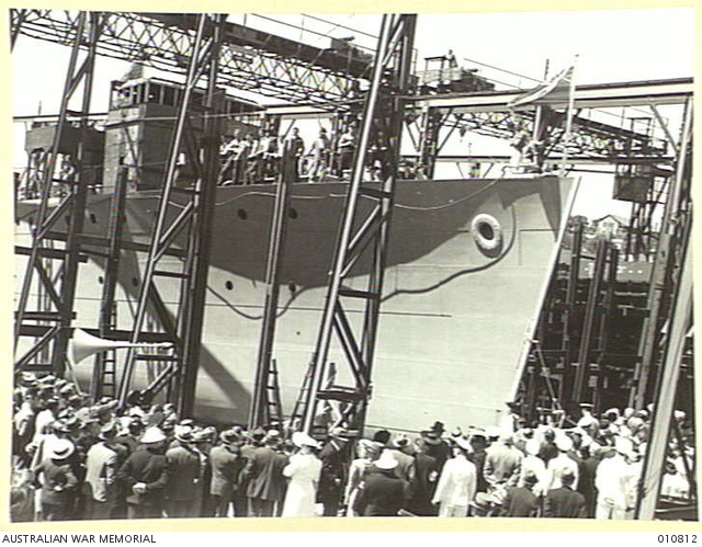 The scene at a Sydney shipyard just before the launching of a new ...