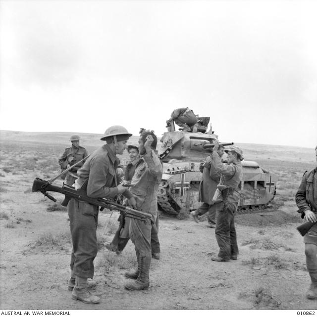 WESTERN DESERT. THE GERMAN CREW OF A CAPTURED BRITISH MATILDA TANK ...