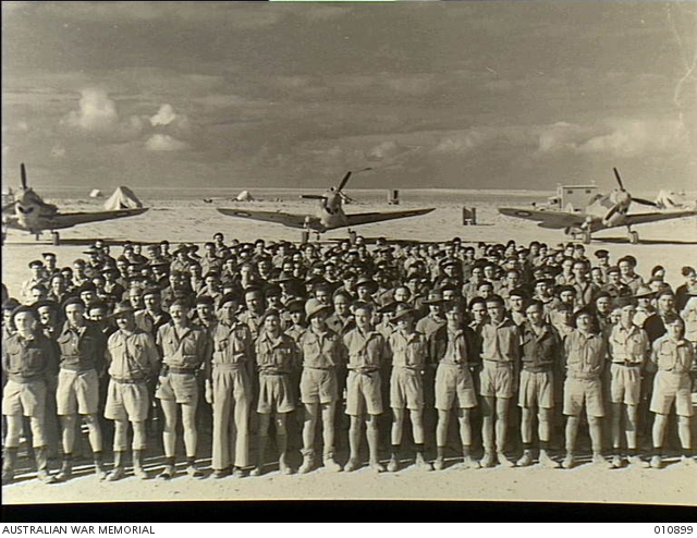 Western Desert. A group of members of No 3 Squadron RAAF standing in ...