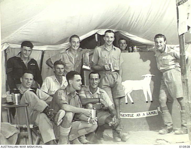 Western Desert. A group of pilots in a mess of a Royal Air Force ...