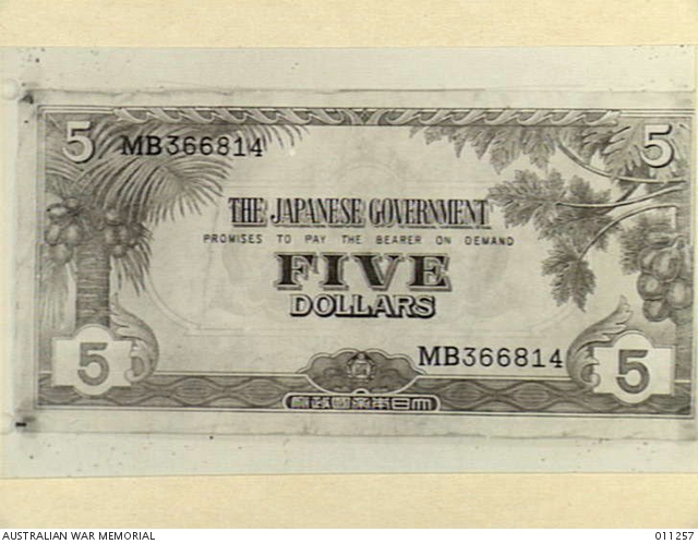 MALAYA. A FAKE JAPANESE 5-DOLLAR NOTE. IT BEARS NO SIGNATURE, AND IS ...