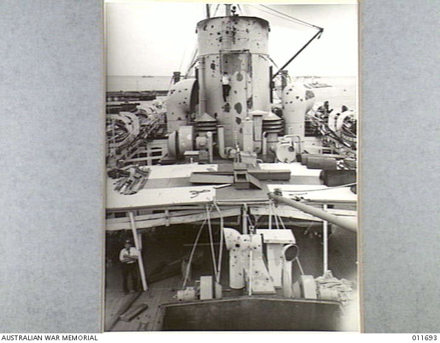 PHOTO OF THE HOSPITAL SHIP MANUNDA SHOWING DAMAGE DONE BY JAPANESE ...