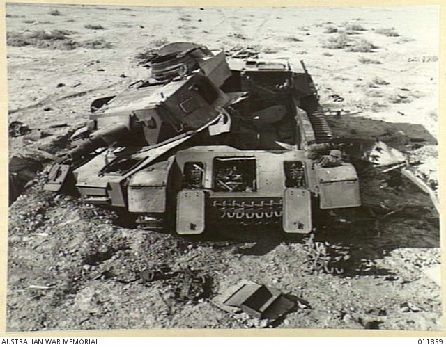 A DESTROYED GERMAN PANZERKAMPFWAGEN IV TANK ROUND ABOUT SIDI RESEGH ...