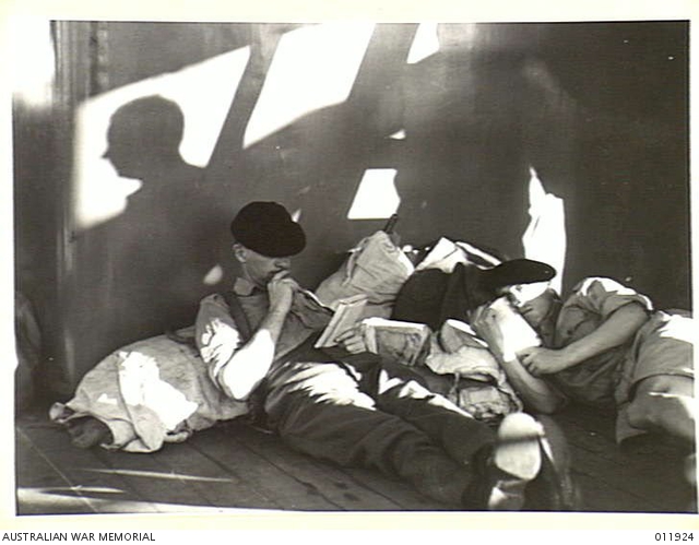 AT SEA. CAVALRY TROOPERS STAFF SERGEANT BRYCE ROBINS AND TROOPER LEN ...