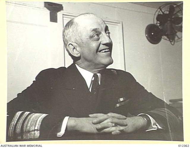 Portrait of Vice Admiral Rober Lee Ghormley, USN on his arrival to ...