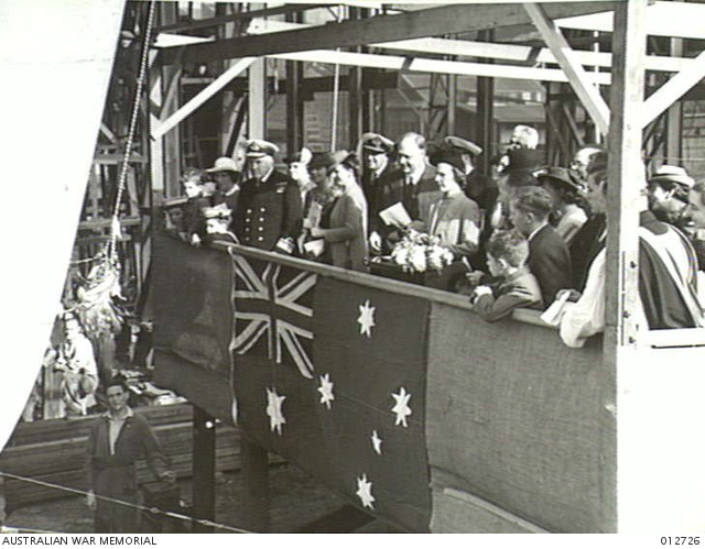 LAUNCHING OF CORVETTE, H.M.A.S. INVERELL, SATURDAY 2 MAY 1942, BY THE ...