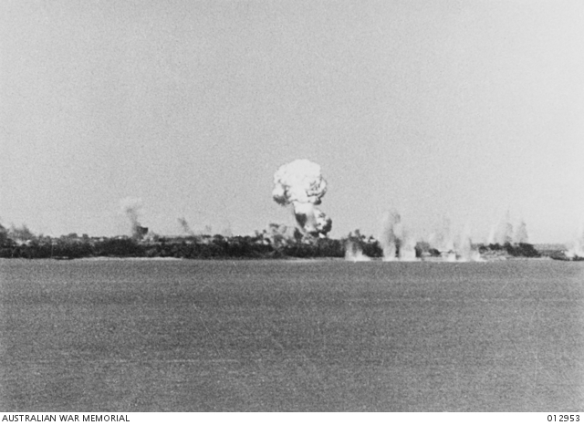 JAPANESE BOMBS LANDING INLAND AND ALONG THE FORESHORE OF DARWIN HARBOUR ...