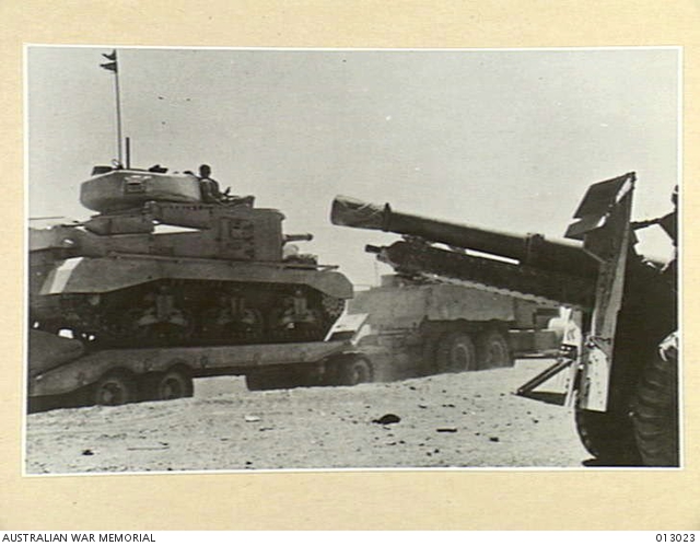 GENERAL GRANT M3 MEDIUM TANKS BEING TRANSPORTED TO THE BATTLE AREA ON ...