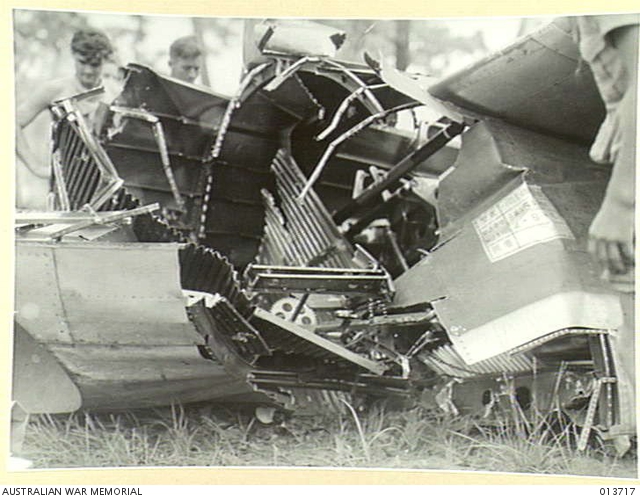RAAF personnel at the site of the wreckage of a Japanese 'Betty' bomber ...