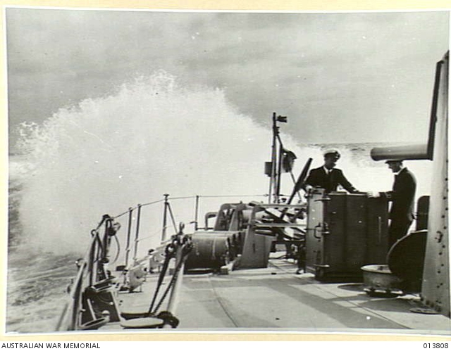 NEW TRIBAL-CLASS DESTROYER, H.M.A.S. "WARRAMUNGA", ON HER TRIALS. STERN ...