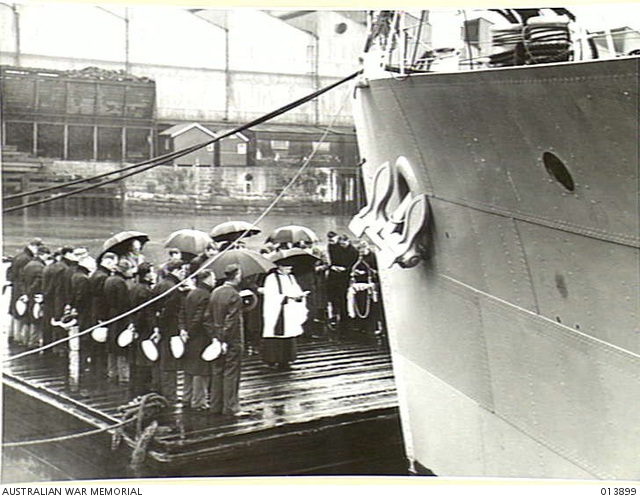 LAUNCHING OF A NAVAL VESSEL AT AN AUSTRALIAN PORT. (NEGATIVE BY H ...