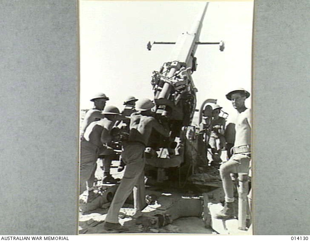 BRONZED GUNNERS. STUDY OF HEAVY ACK ACK GUN AT TEL EL EISA. (NEGATIVE ...