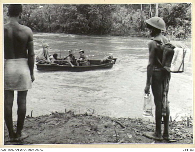 PAPUA. ALLIED TROOPS ON THE MOVE FROM BUNA TO SANANANDA BY SMALL RIVER ...