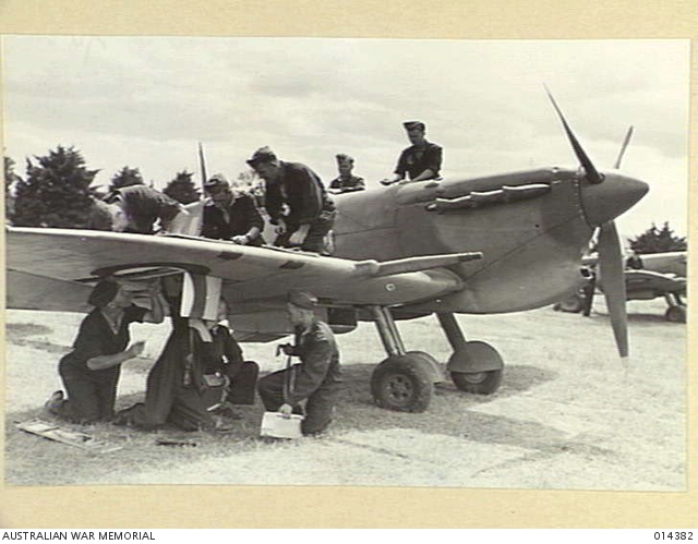 SPITFIRE SQUADRONS IN AUSTRALIA. THESE PLANES ARE MANNED BY R.A.F. AND ...