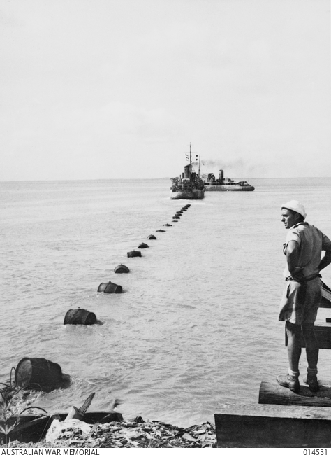 The Royal Australian Navy on boom defence duty at Darwin harbour. An ...
