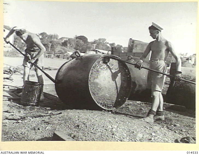 The Royal Australian Navy on boom defence duty at Darwin harbour. Two ...