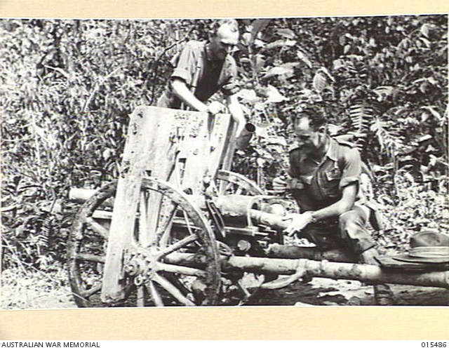 NEW GUINEA. MOUNT TAMBU FIGHTING. A JAPANESE MOUNTAIN GUN CAPTURED BY ...