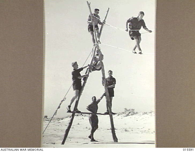 AN AUSTRALIAN ARMY CONVALESCENT DEPOT. THIS ROPE BRIDGE HELPS THE MEN ...