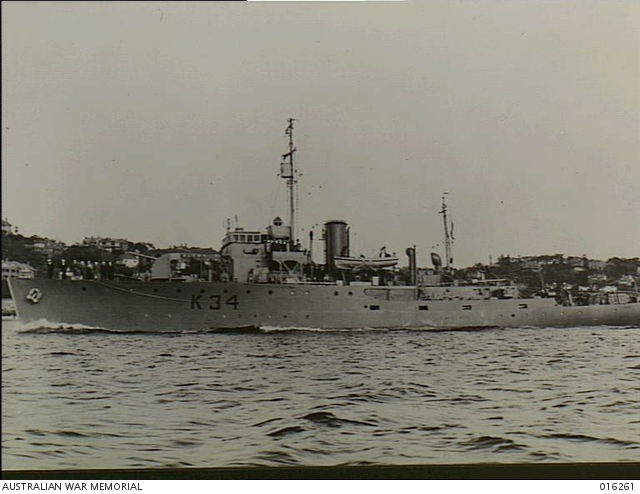 NEW GUINEA. PORT SIDE VIEW OF THE RAN CORVETTE HMAS ARARAT (K34). HER ...