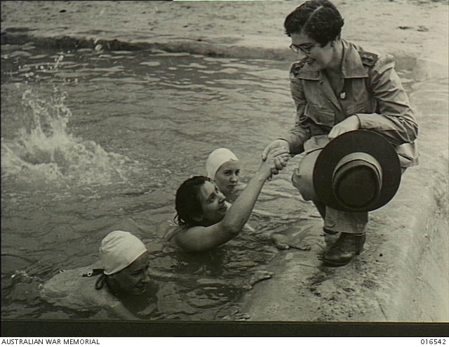 New Guinea. Swimming pool at the convalescent depot is a great boon to ...
