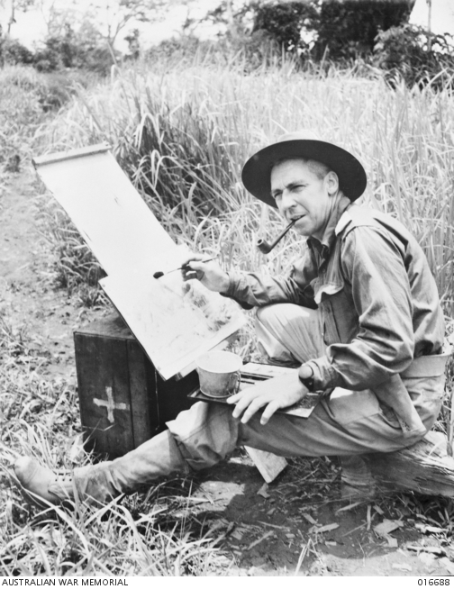 New Guinea. Douglas Pratt of Vaucluse, NSW, Australian artist at work ...