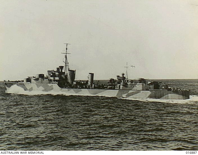 OFF THE NSW COAST. STARBOARD SIDE VIEW OF THE DESTROYER HMAS ARUNTA AT ...