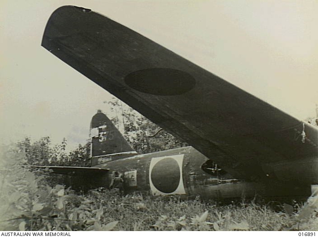 New Britain. This twin-engine Japanese bomber aircraft, tail fin no ...