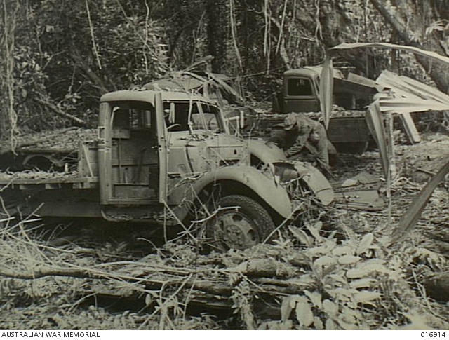 Gasmata, New Britain. Large numbers of these Japanese trucks, with ...