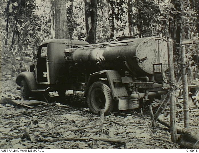Gasmata, New Britain. This petrol truck carrying aviation fuel was left ...