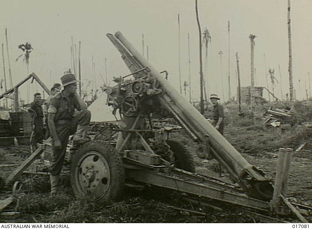 New Guinea. Captured Japanese ack ack (anti-aircraft) gun at ...
