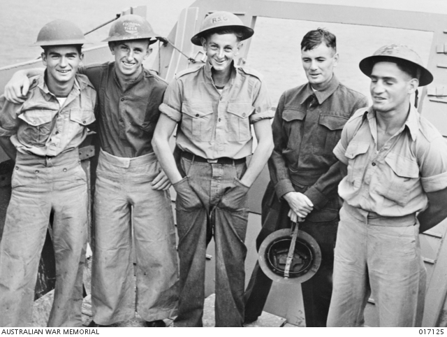 Group portrait of the crew of one of the landing craft which ...