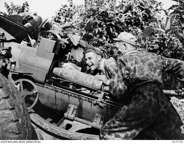 Dutch New Guinea. Message, 'For Tojo', was written on this shell being ...
