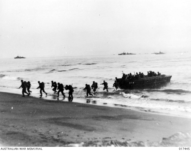 Sansapor, Dutch New Guinea. The first wave of Allied troops going ...