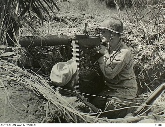 Leyte Island, Philippines. Browning heavy automatic machine gun crew ...