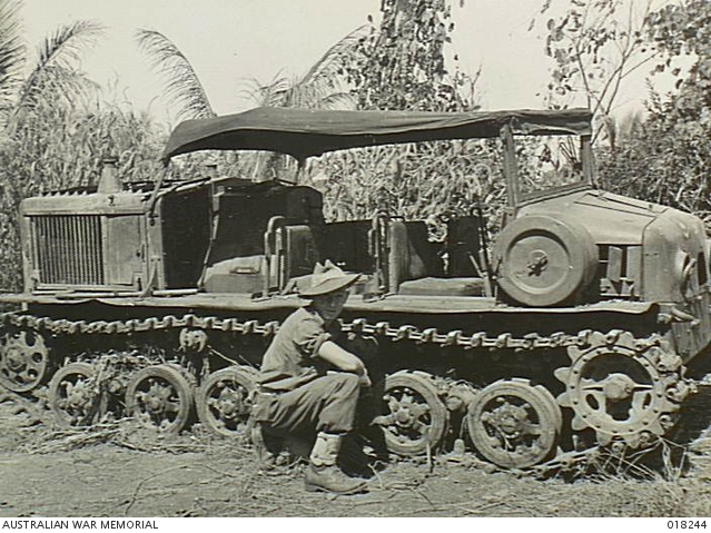Henry Reid Bay, New Britain. Gunner Ross Hale of Adelaide, SA, with a ...